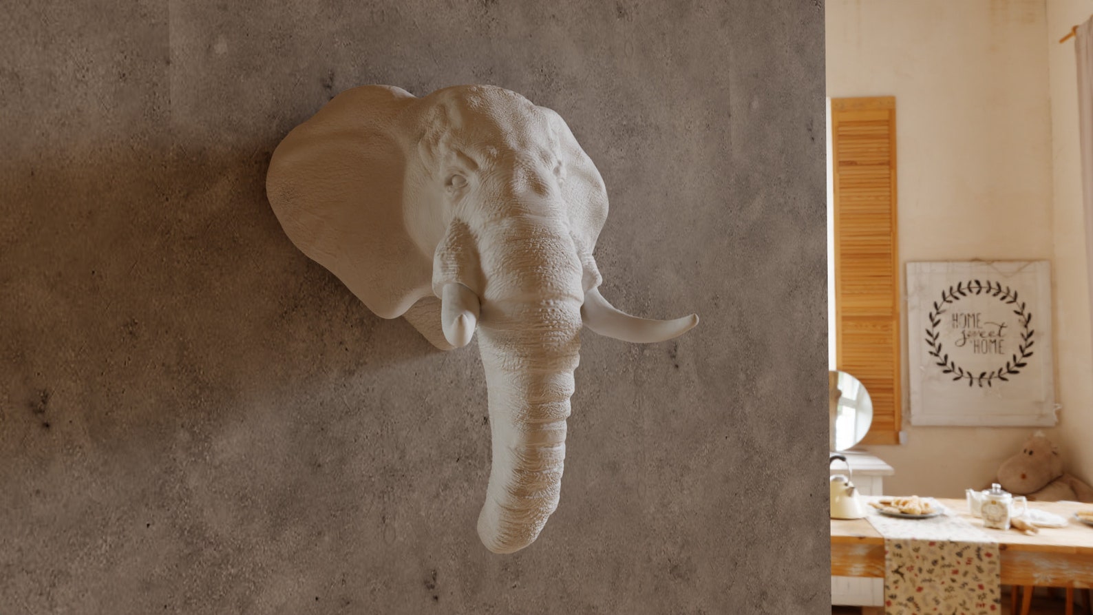 Elephant Head With Trunk ,wall Mounted 3d Jungle Animal Head Modern ...