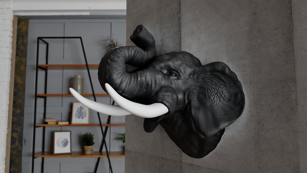Elephant Head Trunk Raised,wall Mounted 3d Jungle Animal Head Modern ...