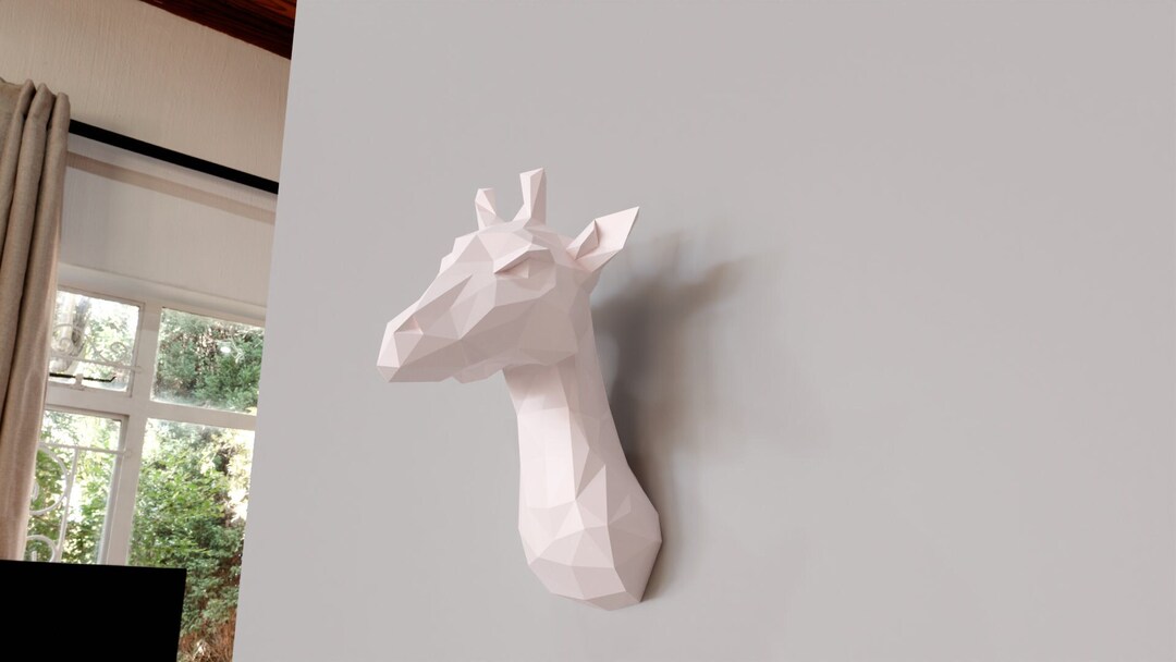 Low Poly Giraffe Head Wall Mount Facing Straight, Love, Valentines Gift ...