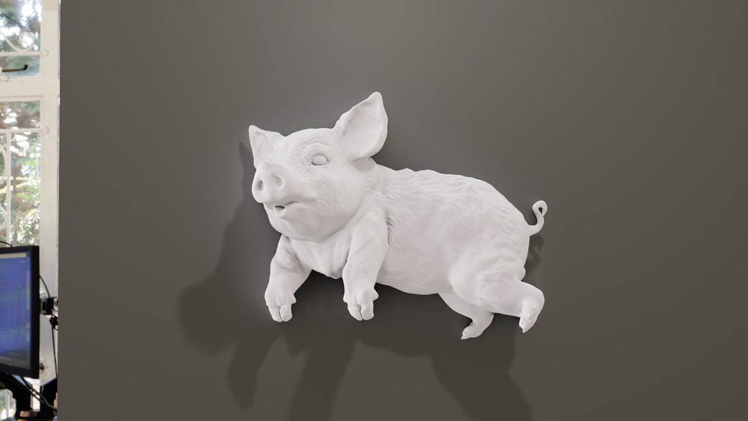 Pig Wall Art, Cute Piglet Wall Mount Floating, Animal Head Statue, Home ...