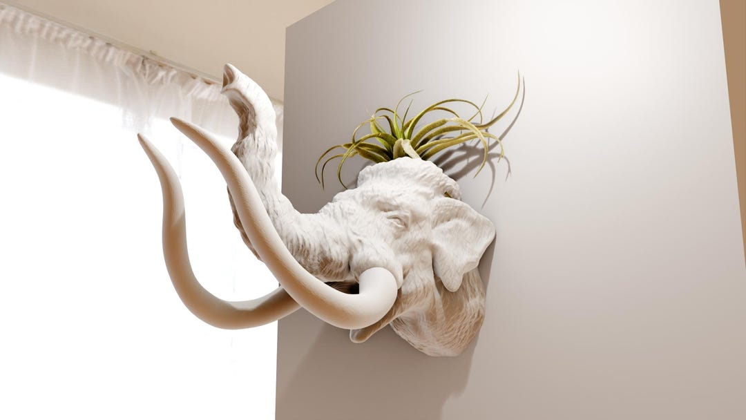 Mammoth Roaring Head Wall Mount Planter Pot Flower Vase, Mammoth Art ...
