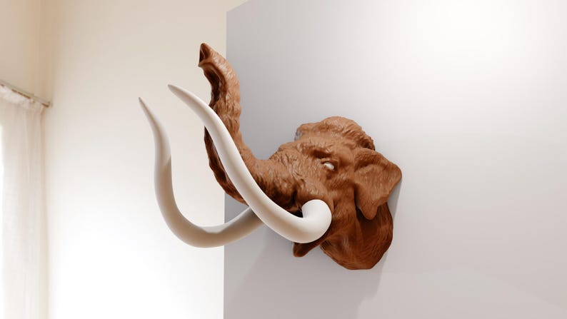 Mammoth Roaring Head Wall Mount, Mammoth Art, Animal Head, White Faux ...