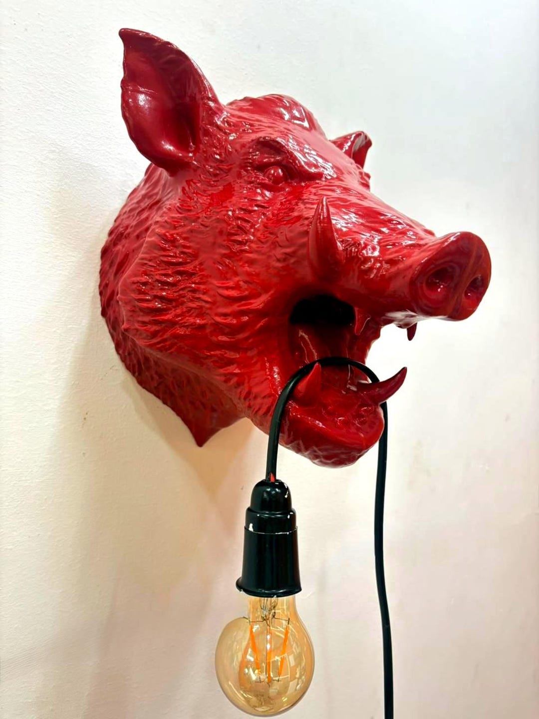 Wild Boar Head Wall Lamp With Lamp in Mouth, Unique Wall Decoration ...