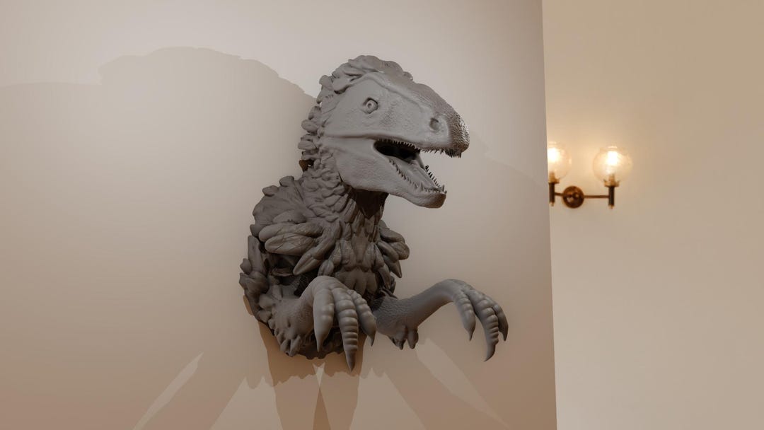 Velociraptor Dinosaur Head Wall Mount Roaring With Arms Out, Reptile ...