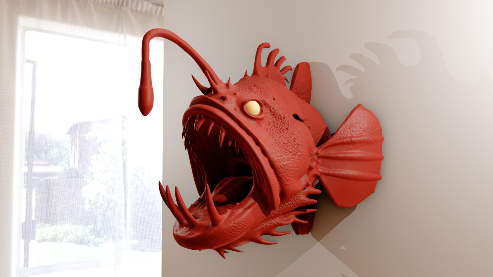 Angler Fish Head Mouth Open Wall Mount, Wall Art, Decor, Wall Mount ...