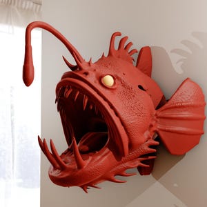 Angler Fish Head Mouth Open Wall Mount, Wall Art, Decor, Wall Mount ...