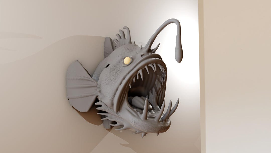 Angler Fish Head Mouth Open Wall Mount, Wall Art, Decor, Wall Mount ...