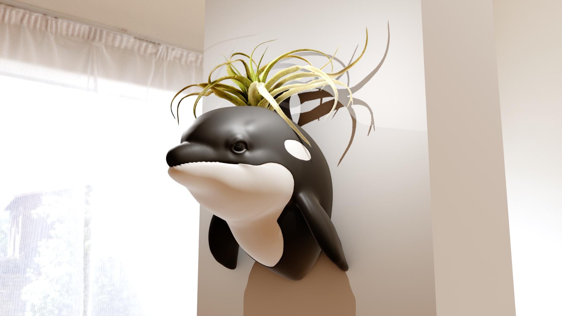 Orca Whale Head Taxidermy, Wall Mount Planter Pot Flower Vase, Wall Art ...