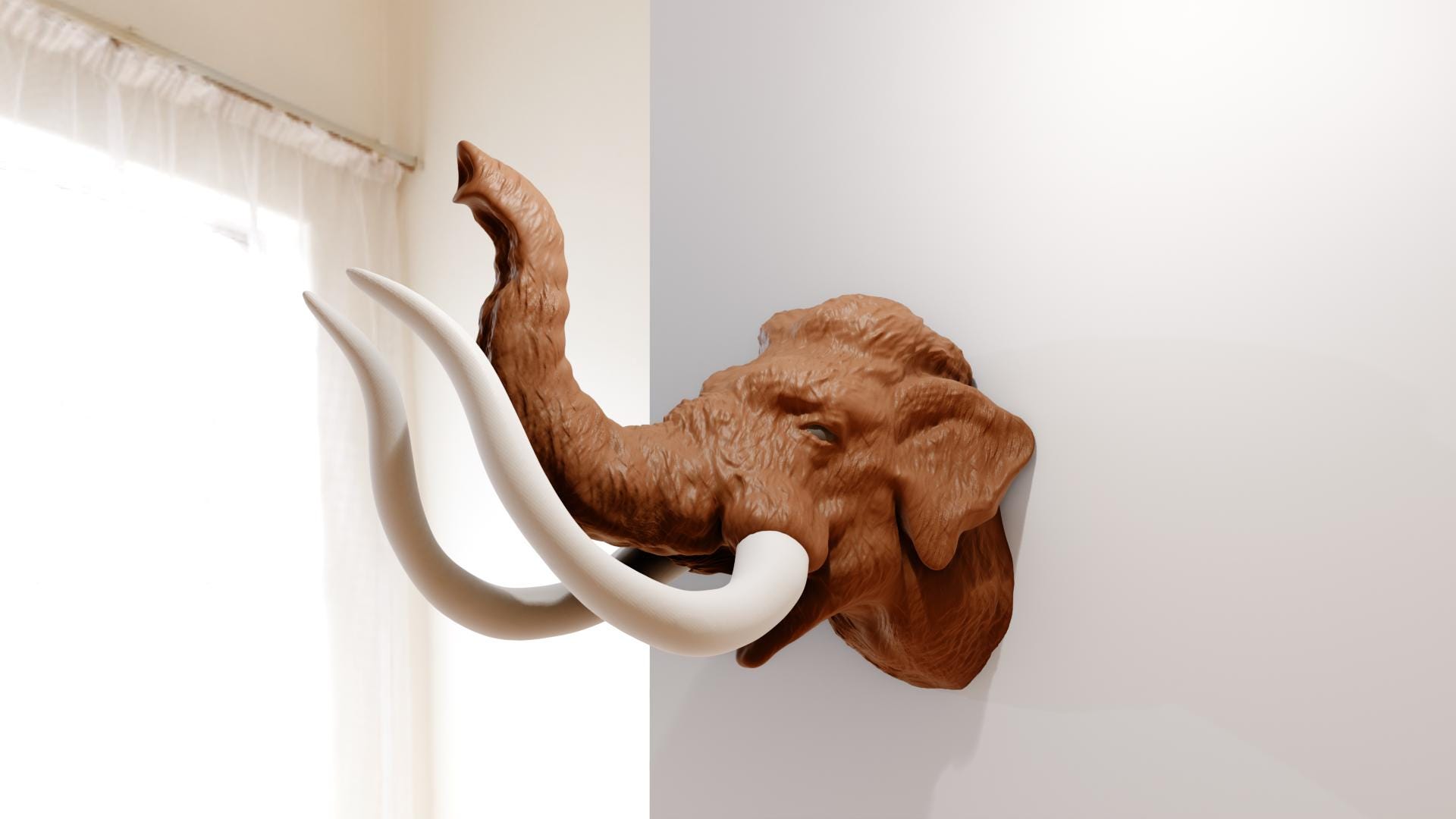 Mammoth Roaring Head Wall Mount, Mammoth Art, Animal Head, White Faux ...