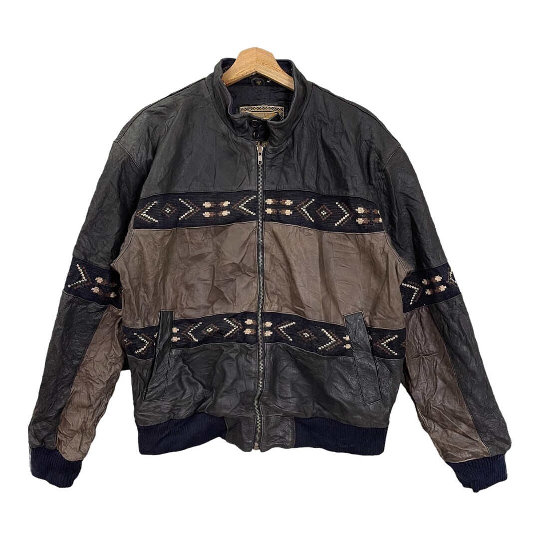 PICK Vintage 90's Adler Aztec Leather Jacket Adler Leather Motorcycle ...