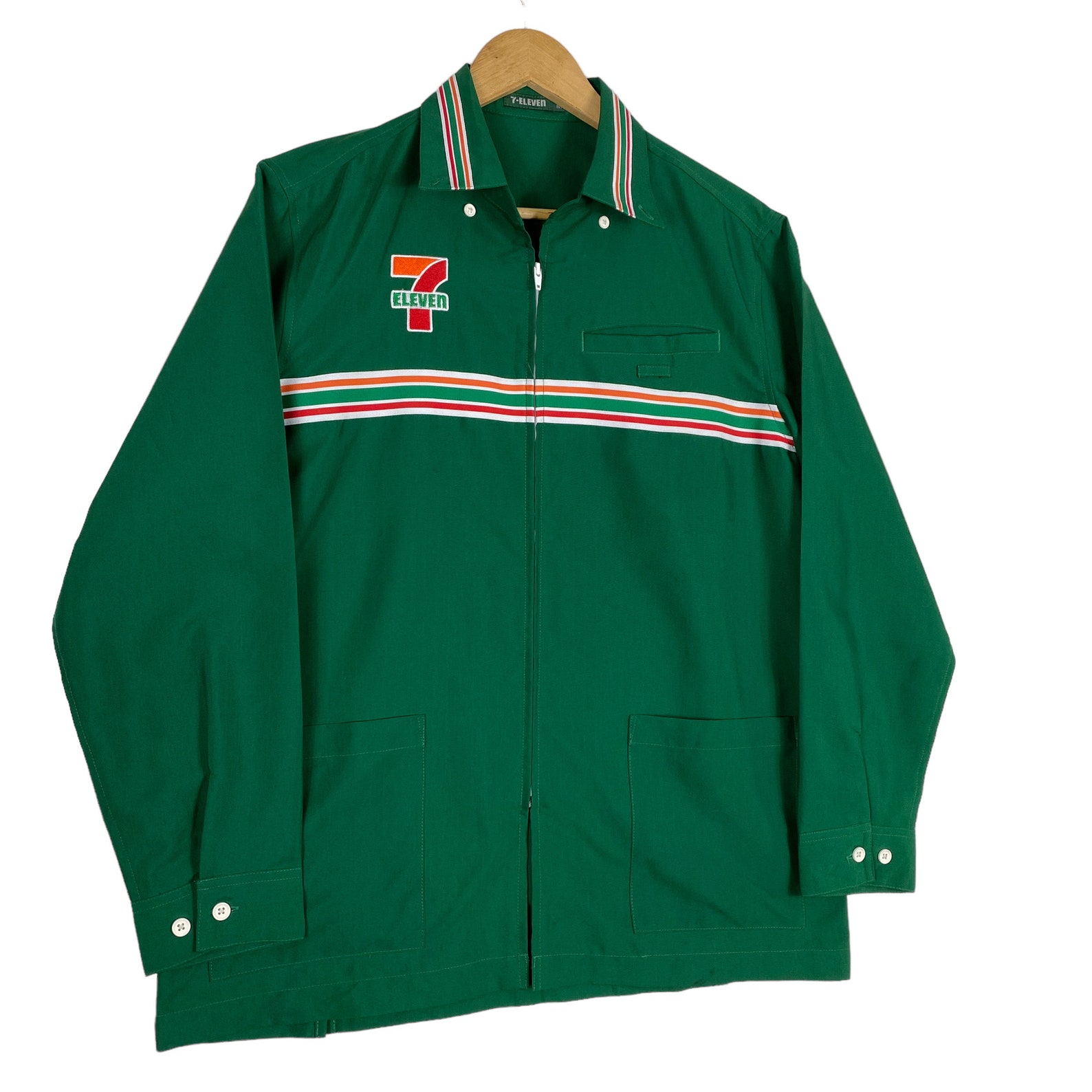 PICK Vintage 80s 7 Eleven Shirt Zipper Workwear Collar Green Colour ...