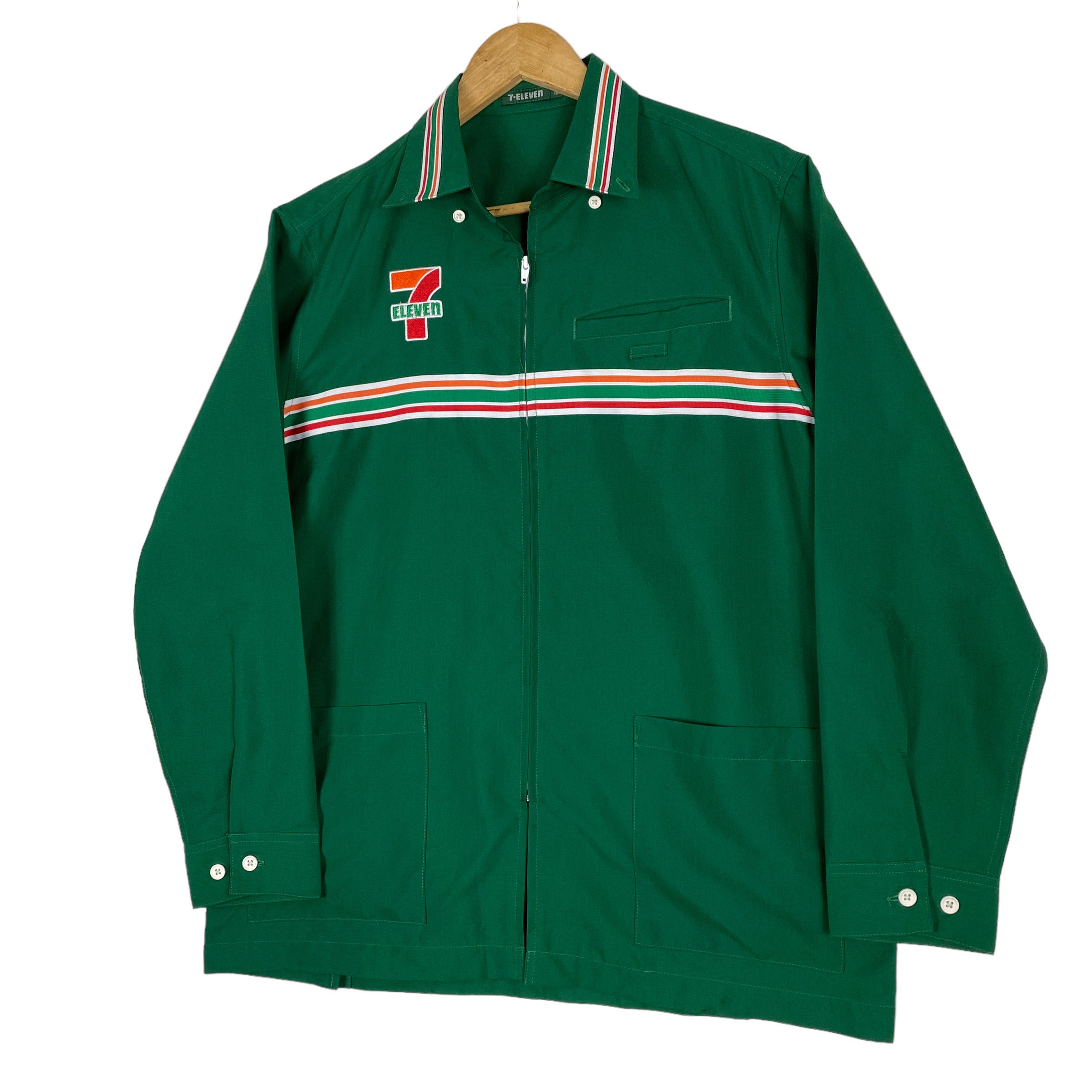 PICK Vintage 80s 7 Eleven Shirt Zipper Workwear Collar Green Colour ...