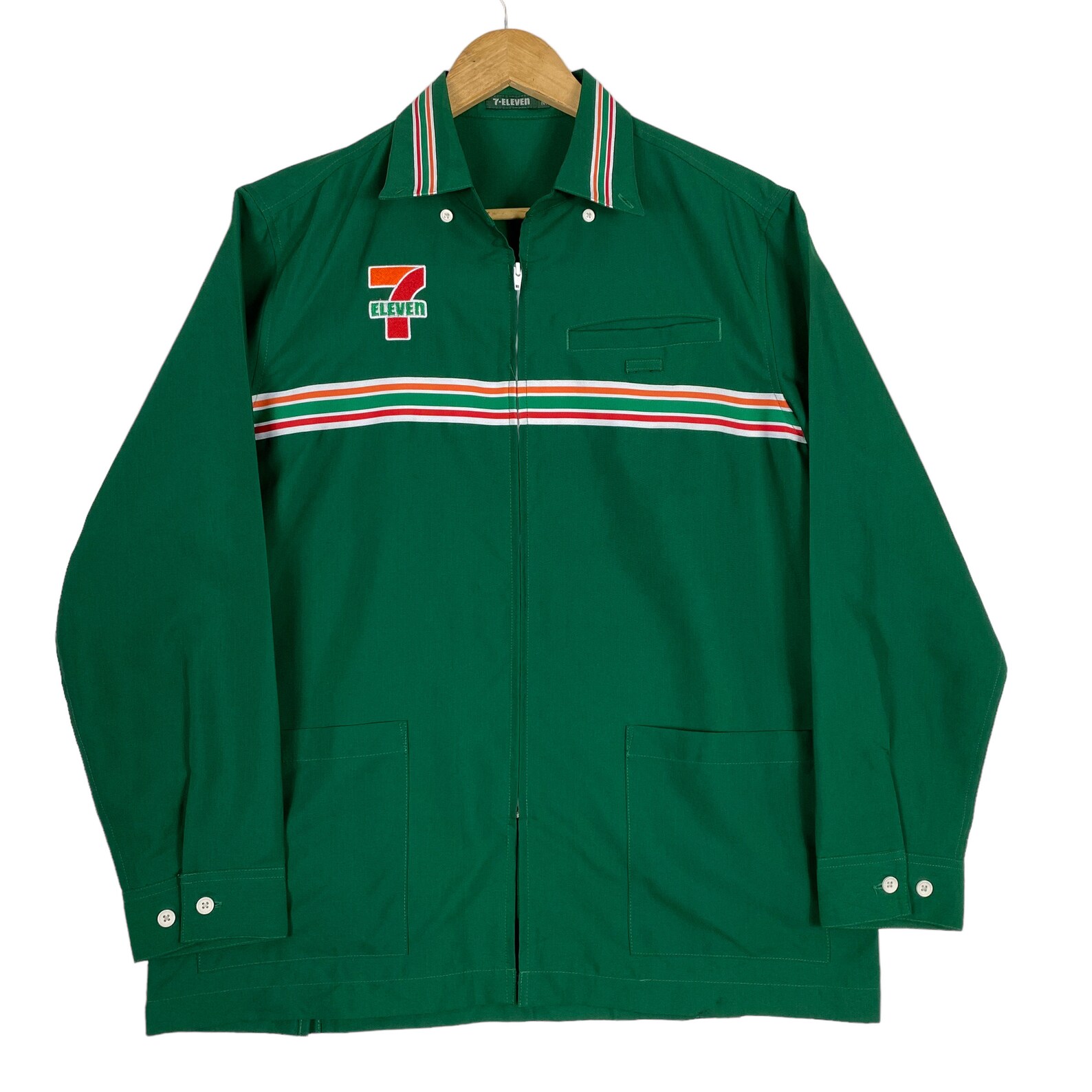 PICK Vintage 80s 7 Eleven Shirt Zipper Workwear Collar Green Colour ...