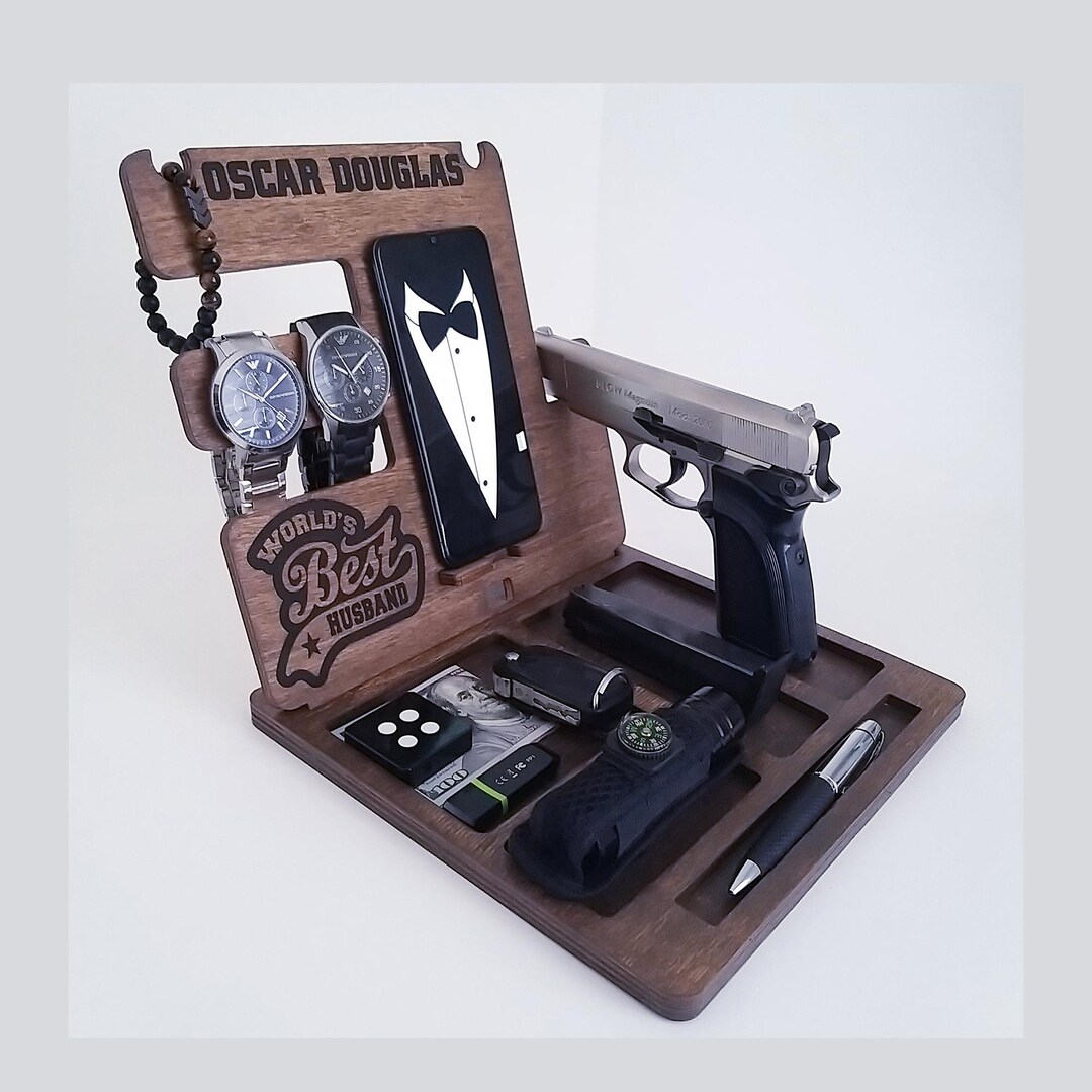 Mens Wood Valet Box, Mens Valet Stand, Mens Wood Valet Tray, Charging ...