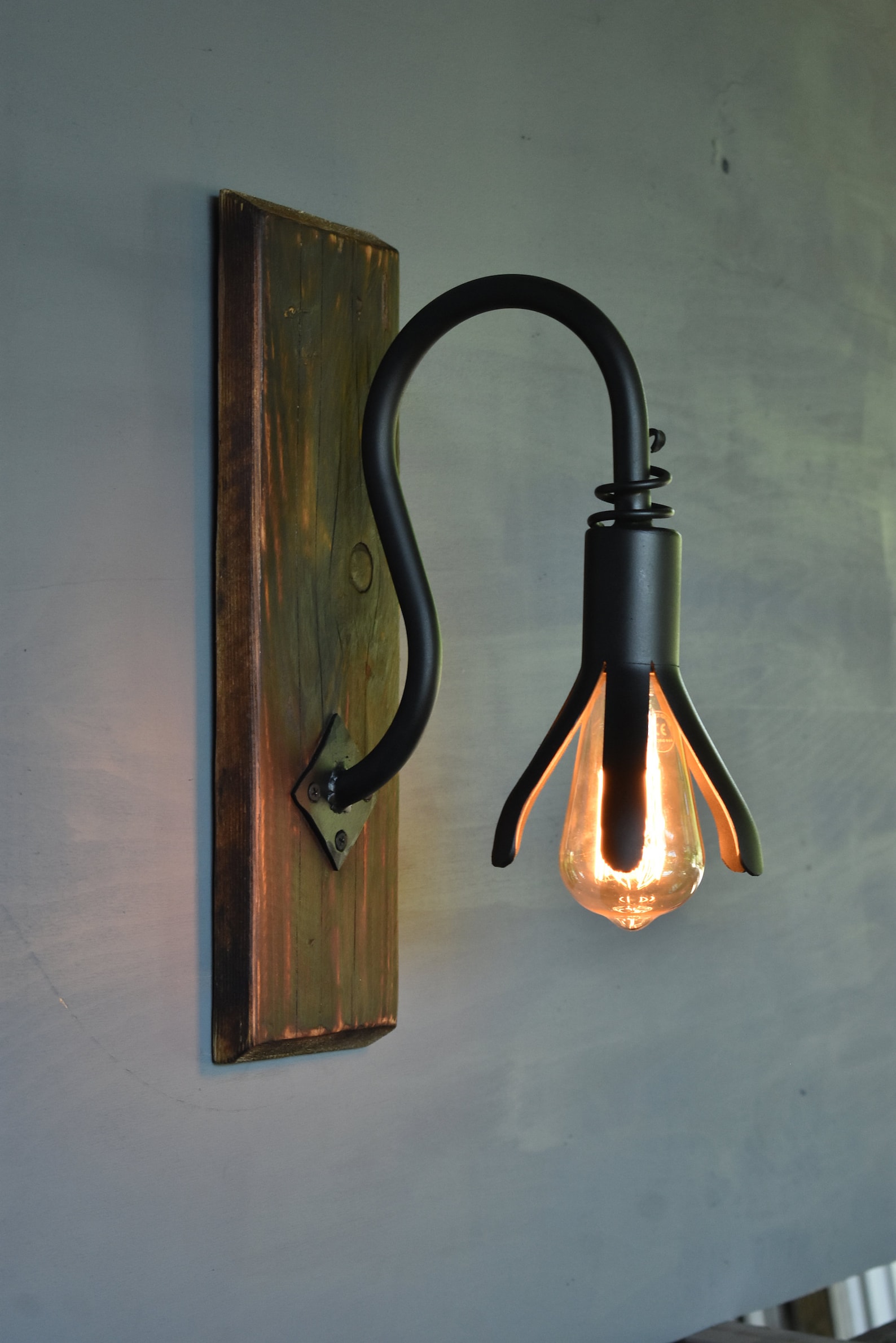 Rustic Wall Sconce,farmhouse Light,charred Wood and Wrought Iron Sconce ...