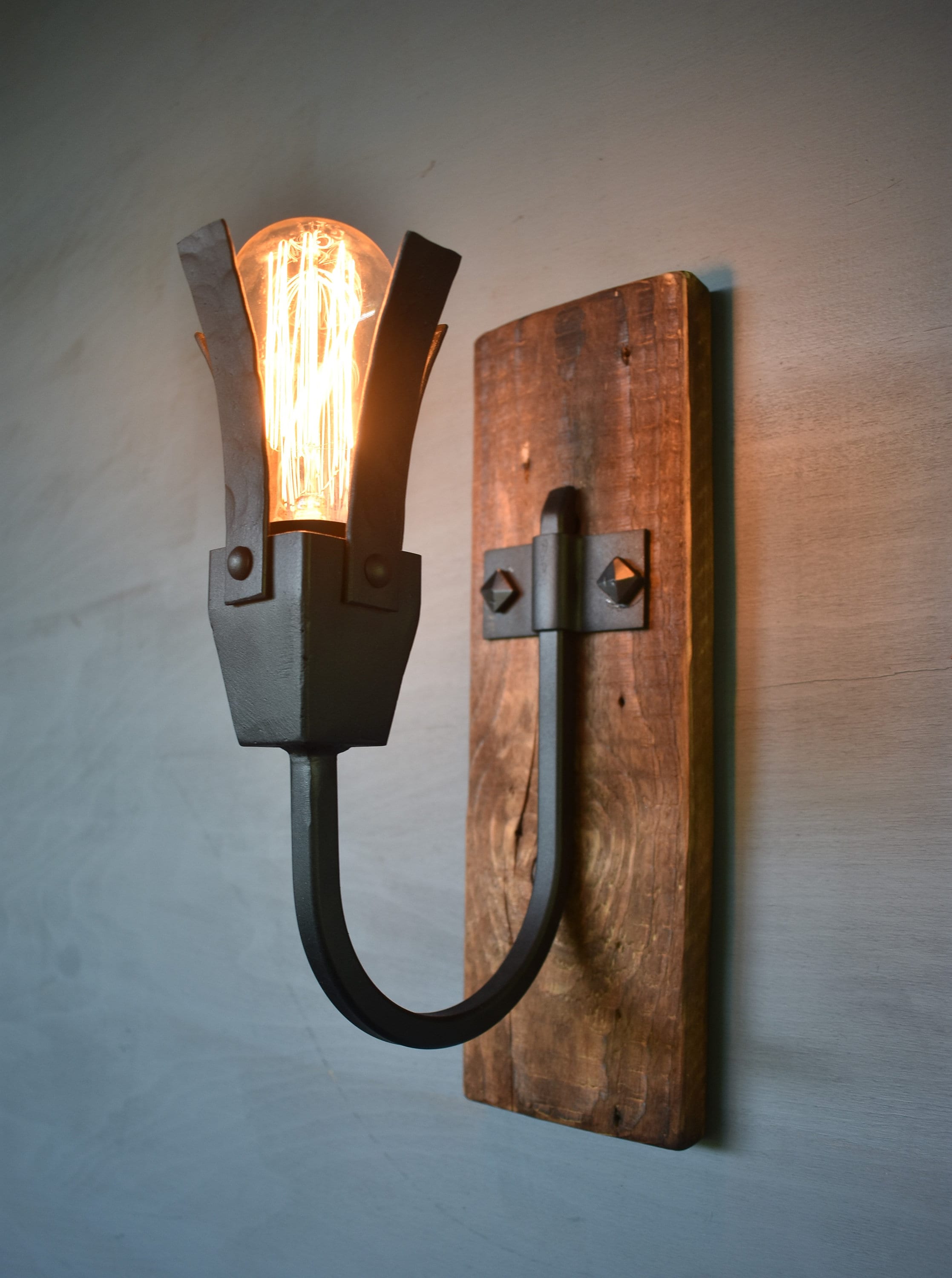 Rustic Wall Sconcecabin Rustic Wall Lightwood and Wrought - Etsy