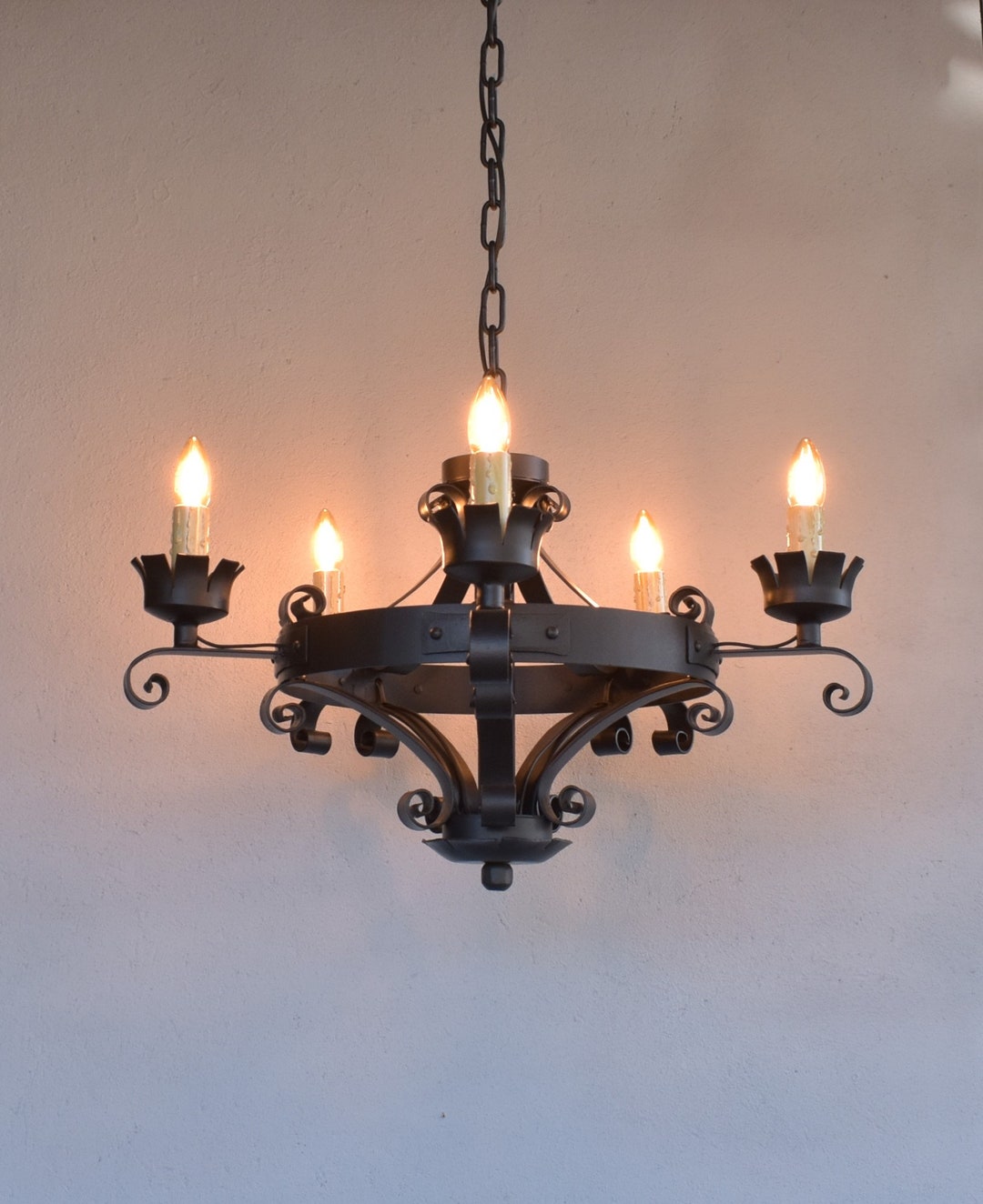 Forged Iron Chandelier,medieval Large 5 Light Chandelier - Etsy