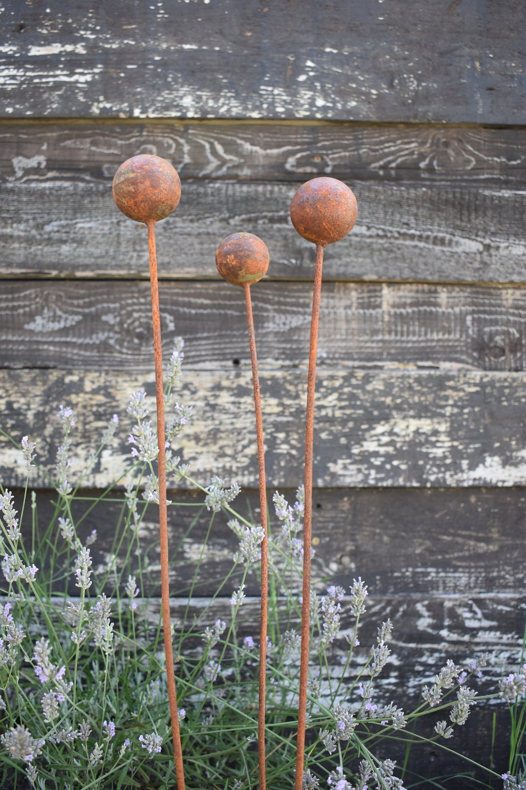 Rusty Garden Decoration, Set of 3 Garden Stakes, Rusty Garden Spheres ...