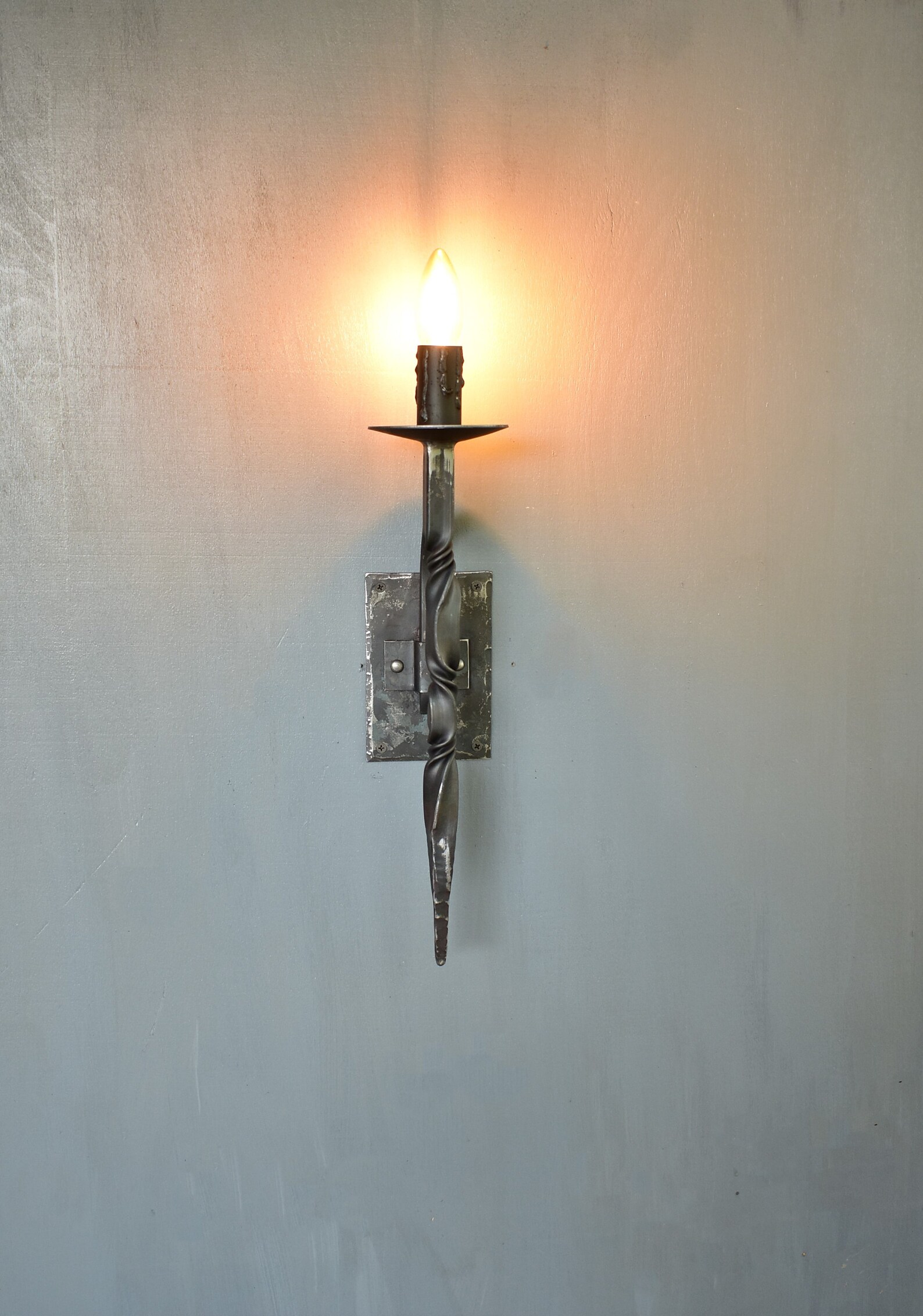 Hand Forged Torch Sconce,wrought Iron Torch Wall Lamp,medieval Sconce ...