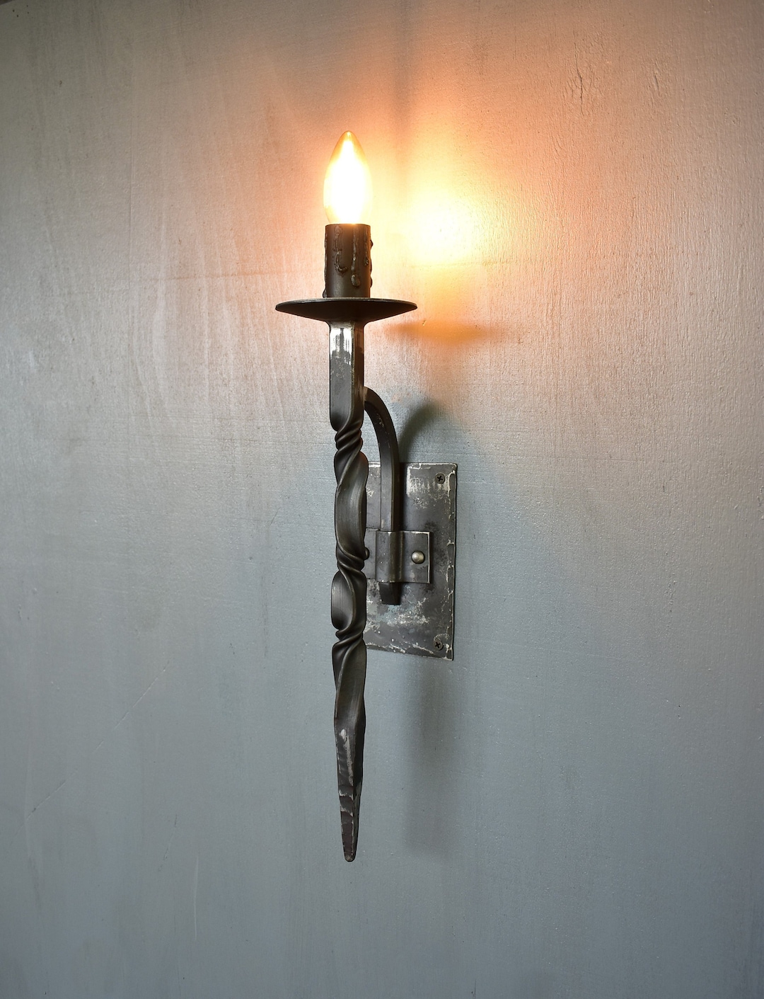 Hand Forged Torch Sconce,wrought Iron Torch Wall Lamp,medieval Sconce ...