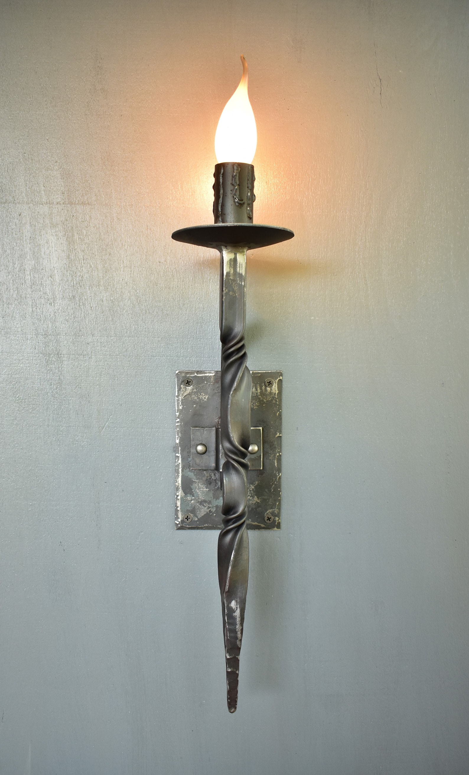 Hand Forged Torch Sconce,wrought Iron Torch Wall Lamp,medieval Sconce ...