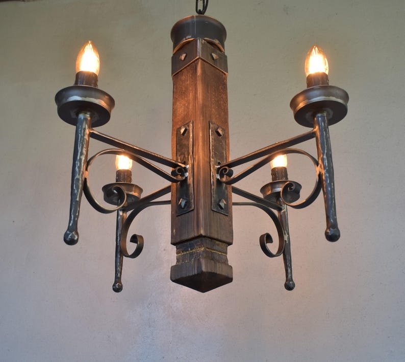 Wrought Iron and Wood Rustic Chandelier - Etsy