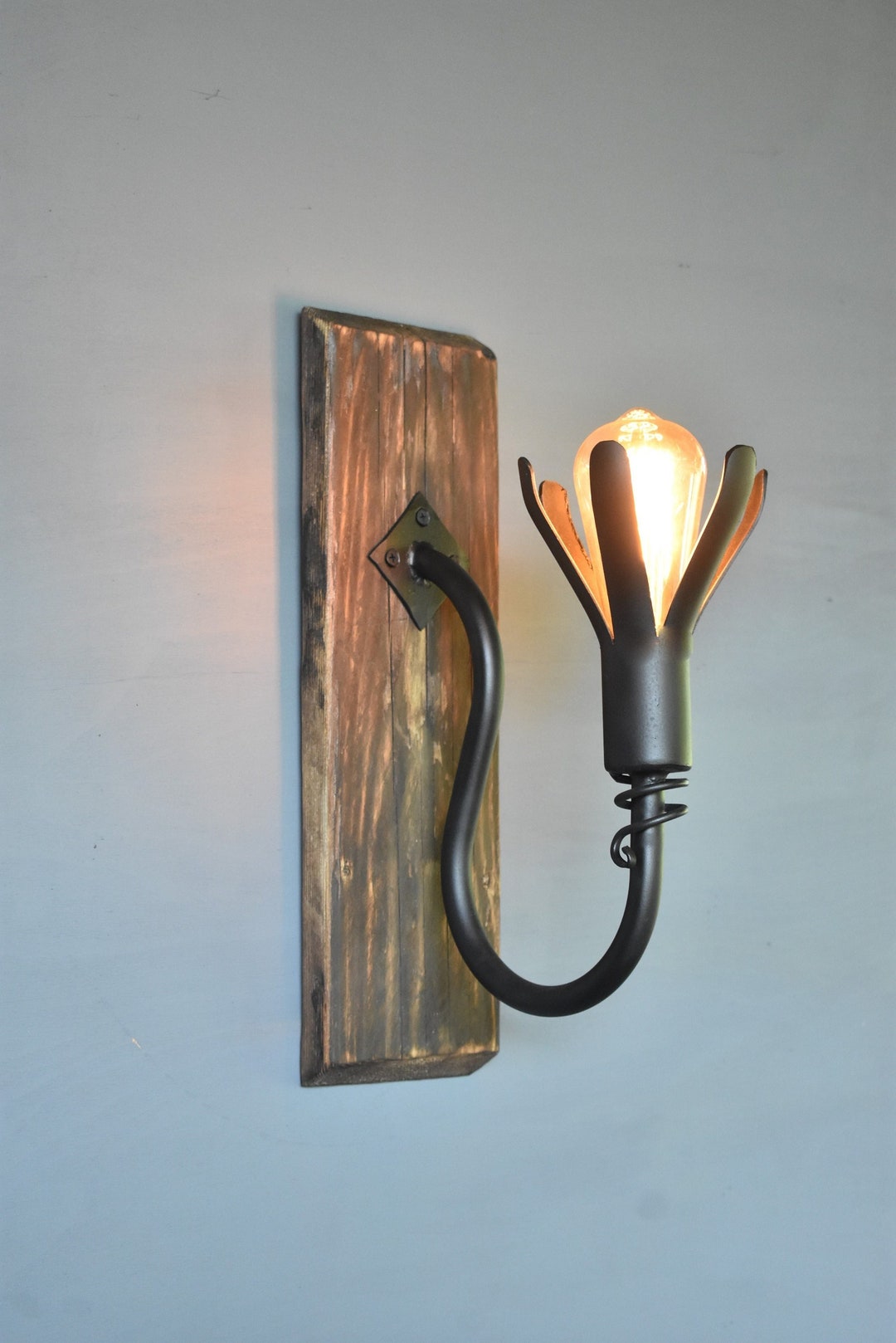 Rustic Wall Light,wood and Wrought Iron Sconce, Farmhouse Wall Sconce ...