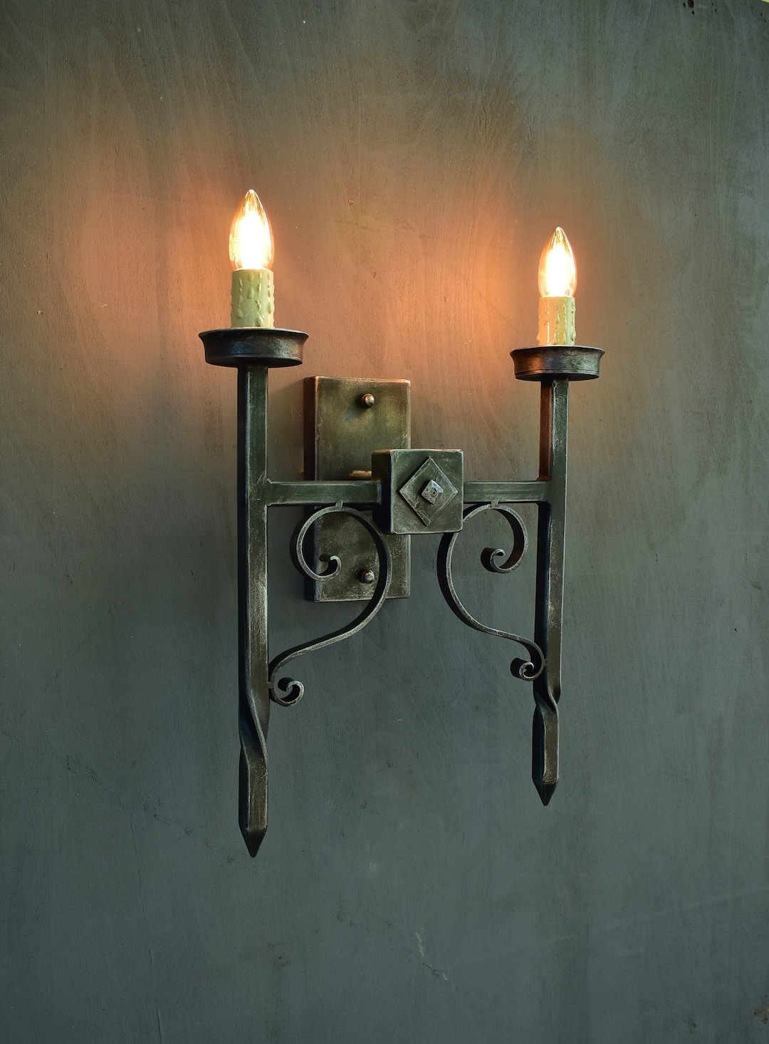 Gothic 2-light Wall Sconce,medieval Style Torch Shaped Wall Light ...