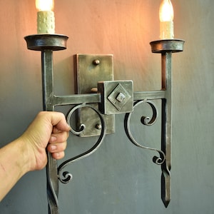 Gothic 2-light Wall Sconce,medieval Style Torch Shaped Wall Light ...