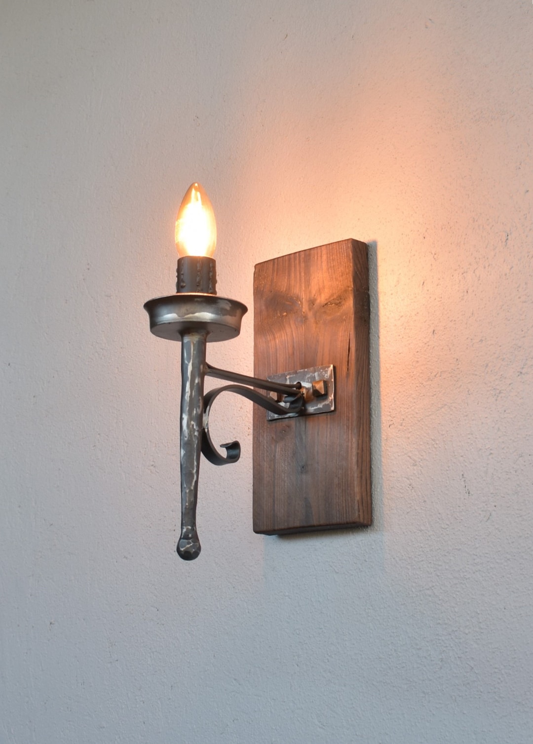 Rustic Wall Lamp, Forged Torch Wall Sconce, Medieval Wall Sconce, Wood ...