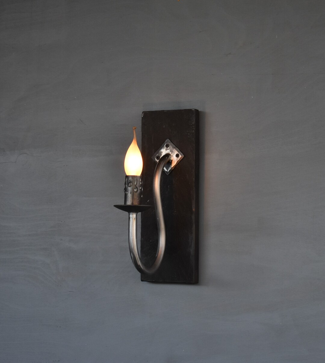 Rustic Wall Sconce, Wood and Wrought Iron Wall Sconce , Log Cabin Light ...