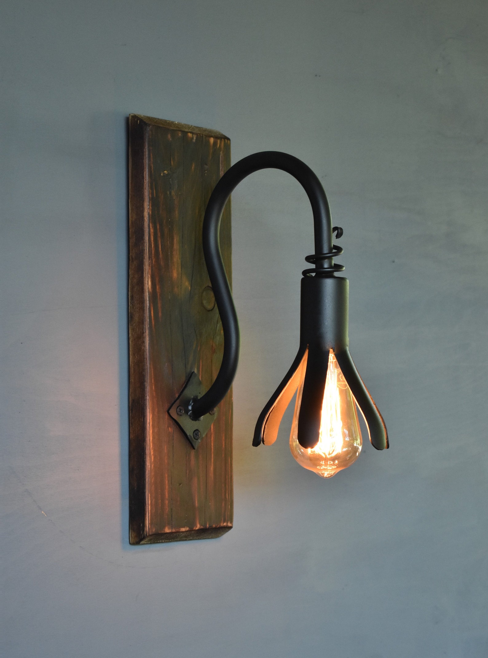 Rustic Wall Sconce,farmhouse Light,charred Wood and Wrought Iron Sconce, - Etsy