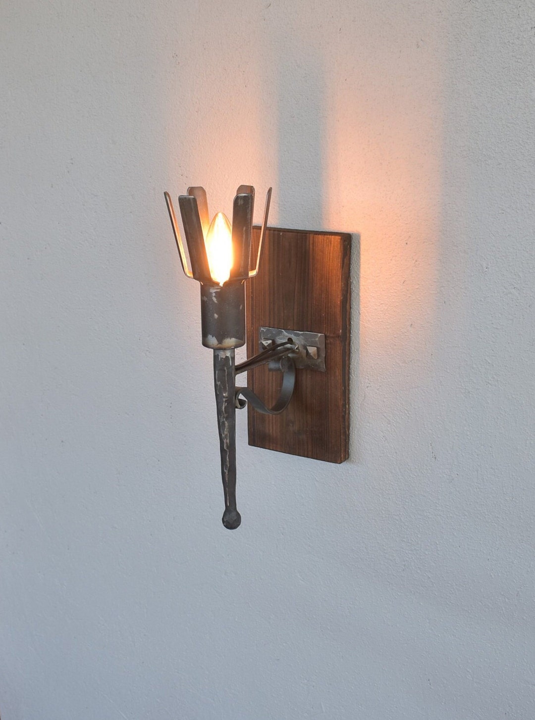 Rustic Wall Light,forged Torch Shaped Sconce Light - Etsy