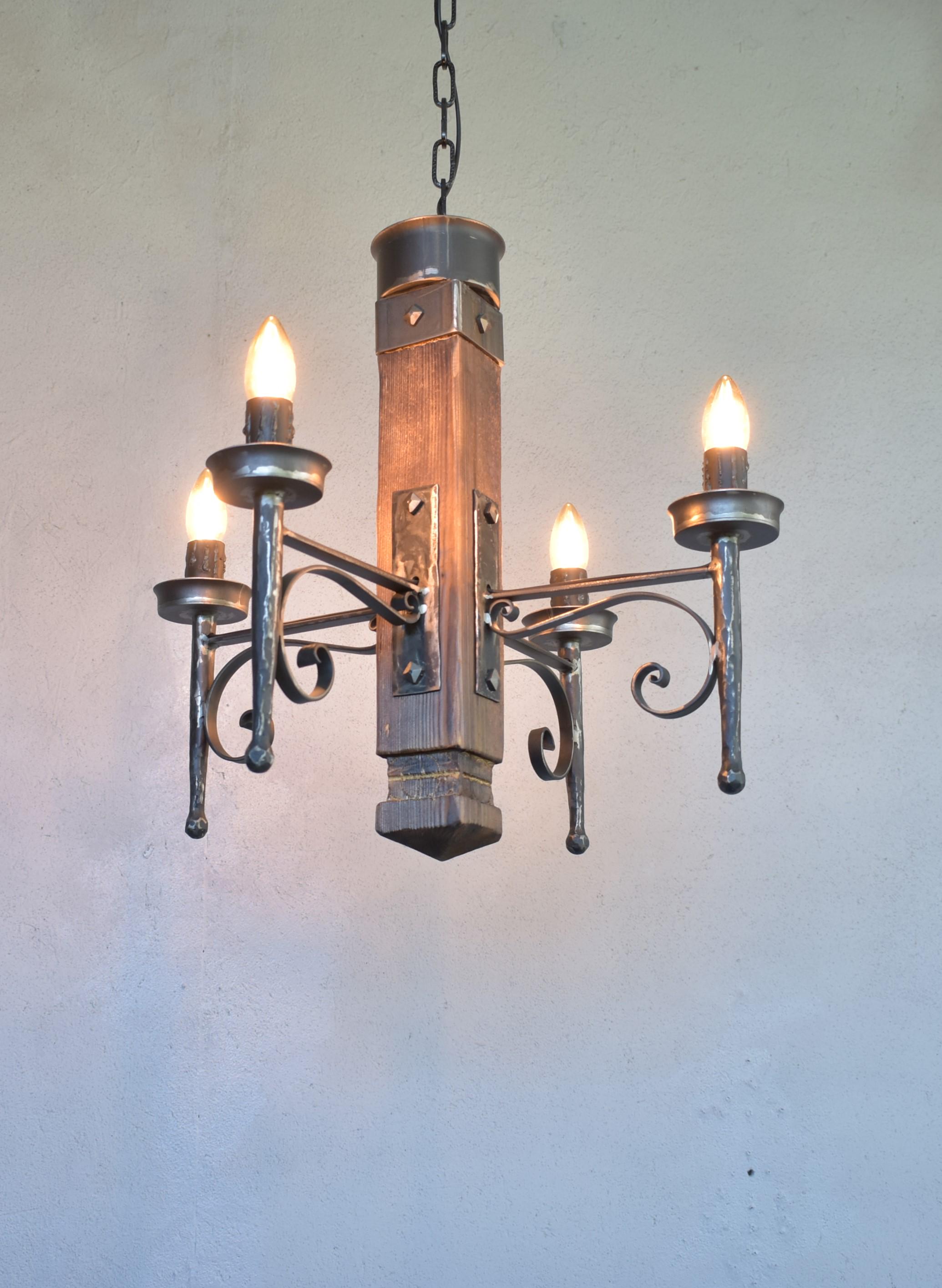 Wrought Iron and Wood Rustic Chandelier - Etsy