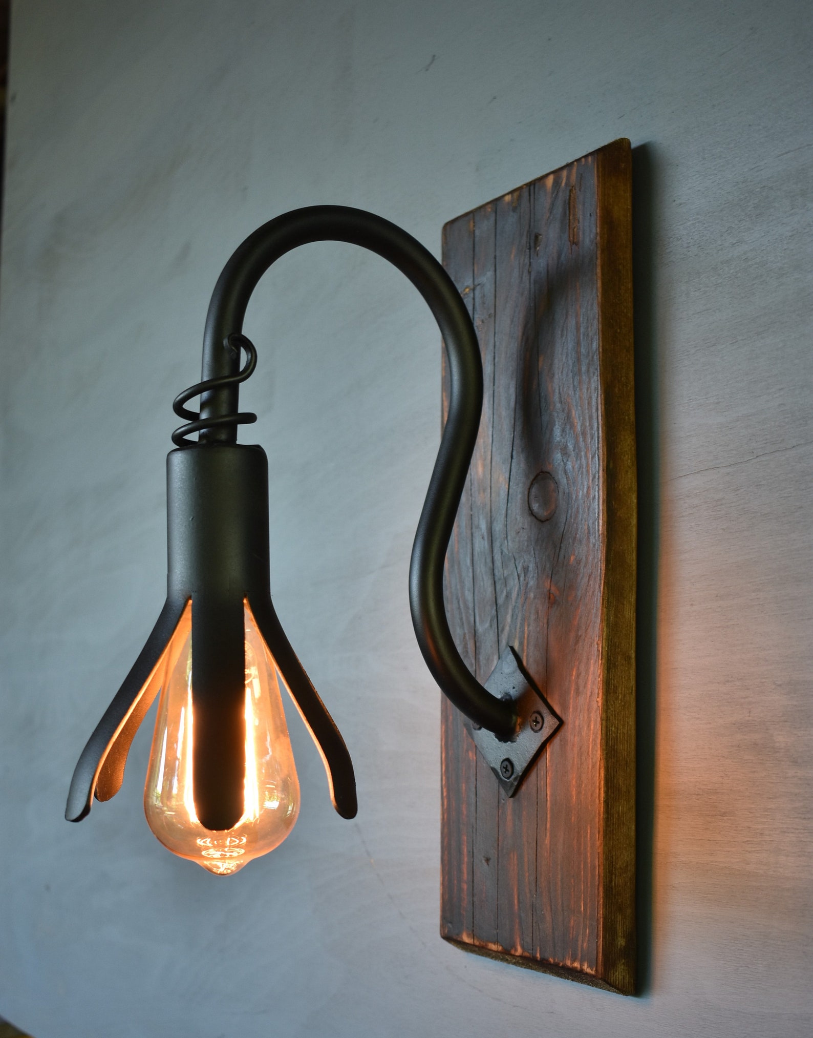 Rustic Wall Sconce,farmhouse Light,charred Wood and Wrought Iron Sconce ...