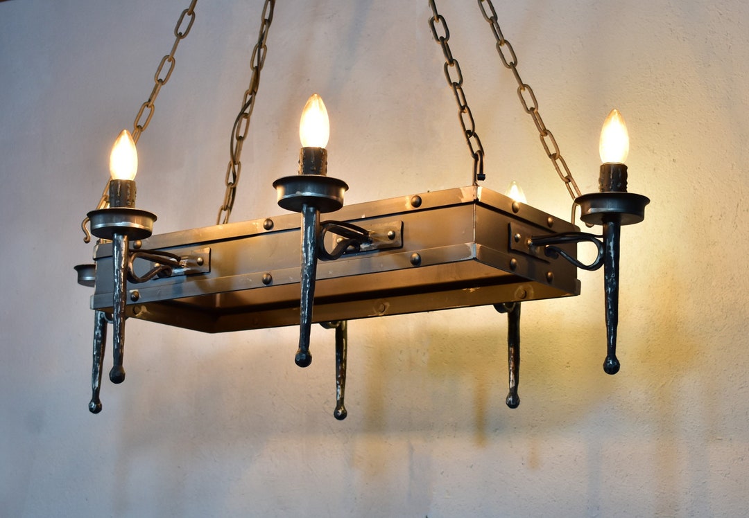 Forged Iron Medieval Chandelier: Six-light Rustic Lighting - Etsy