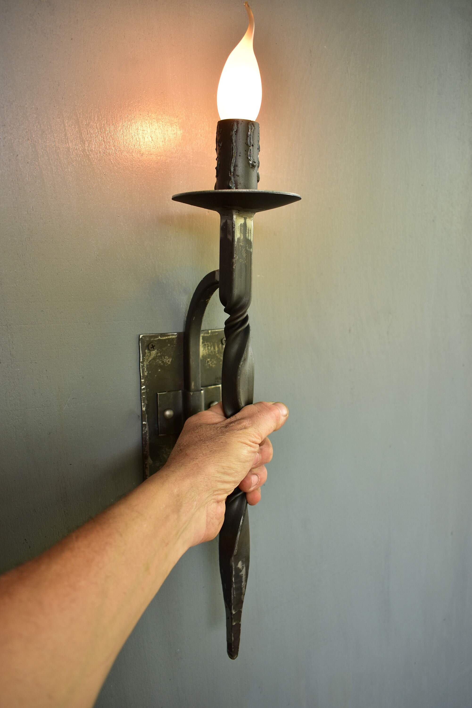 Hand Forged Torch Sconce,wrought Iron Torch Wall Lamp,medieval Sconce ...