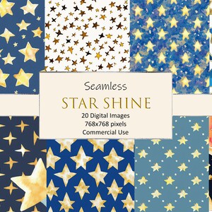 Gold Star Digital Paper, Seamless Celestial Textures, Printable ...