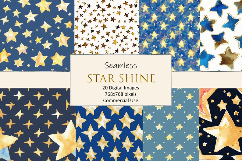 Gold Star Digital Paper, Seamless Celestial Textures, Printable ...