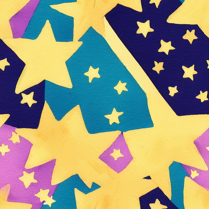 Gold Star Digital Paper, Seamless Celestial Textures, Printable ...