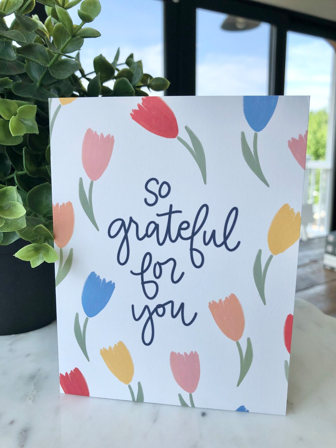 Grateful for You Friendship Greeting Card | Handlettered Card | Flower ...