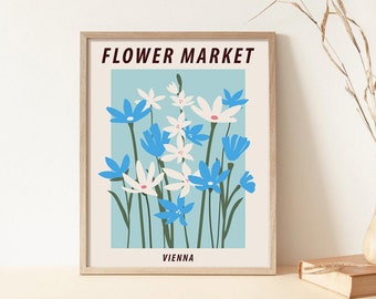 Blue Floral Poster | Etsy