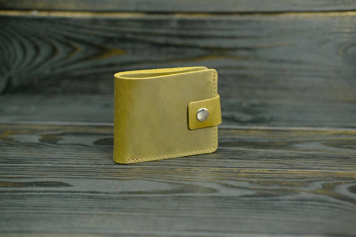 Leather Wallet for Men Bifold Wallet With Snap Button - Etsy