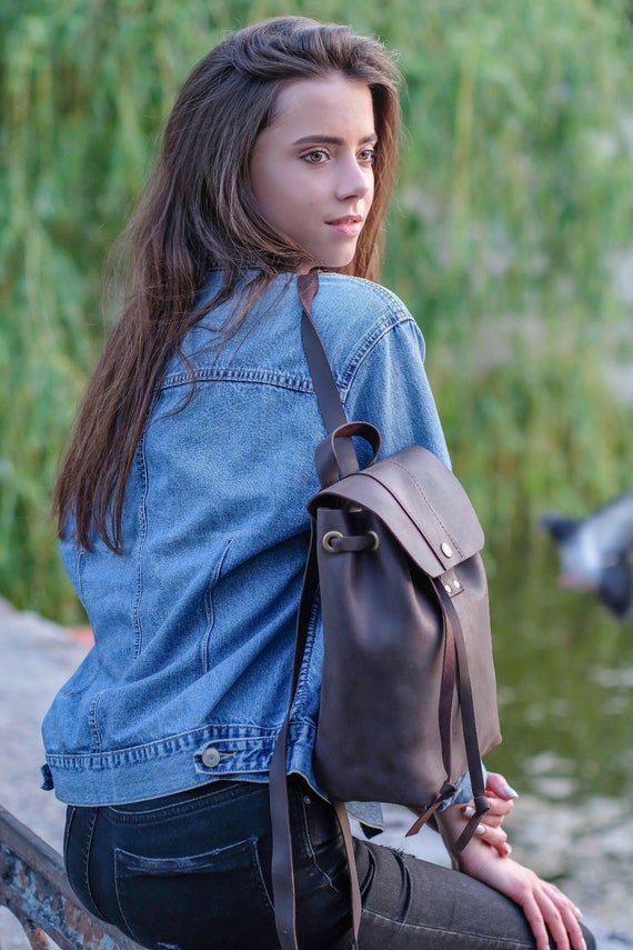 Drawstring Leather Backpack Snap Button Personalized Patch - Etsy