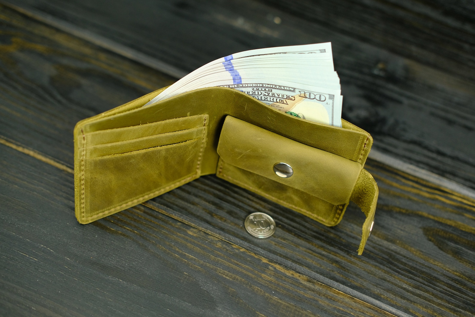 Leather Wallet for Men Bifold Wallet With Snap Button - Etsy