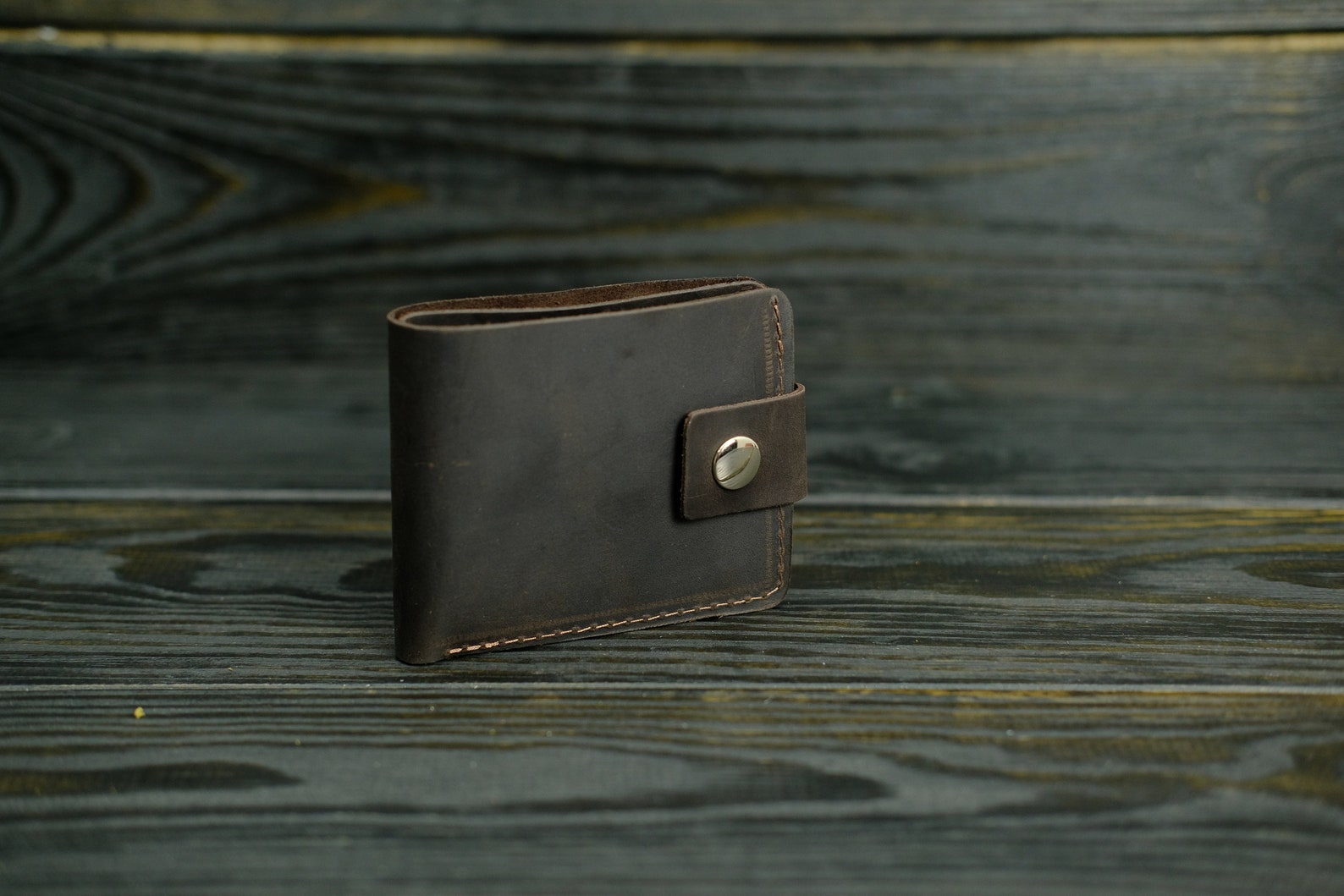 Leather Wallet for Men Bifold Wallet With Snap Button - Etsy