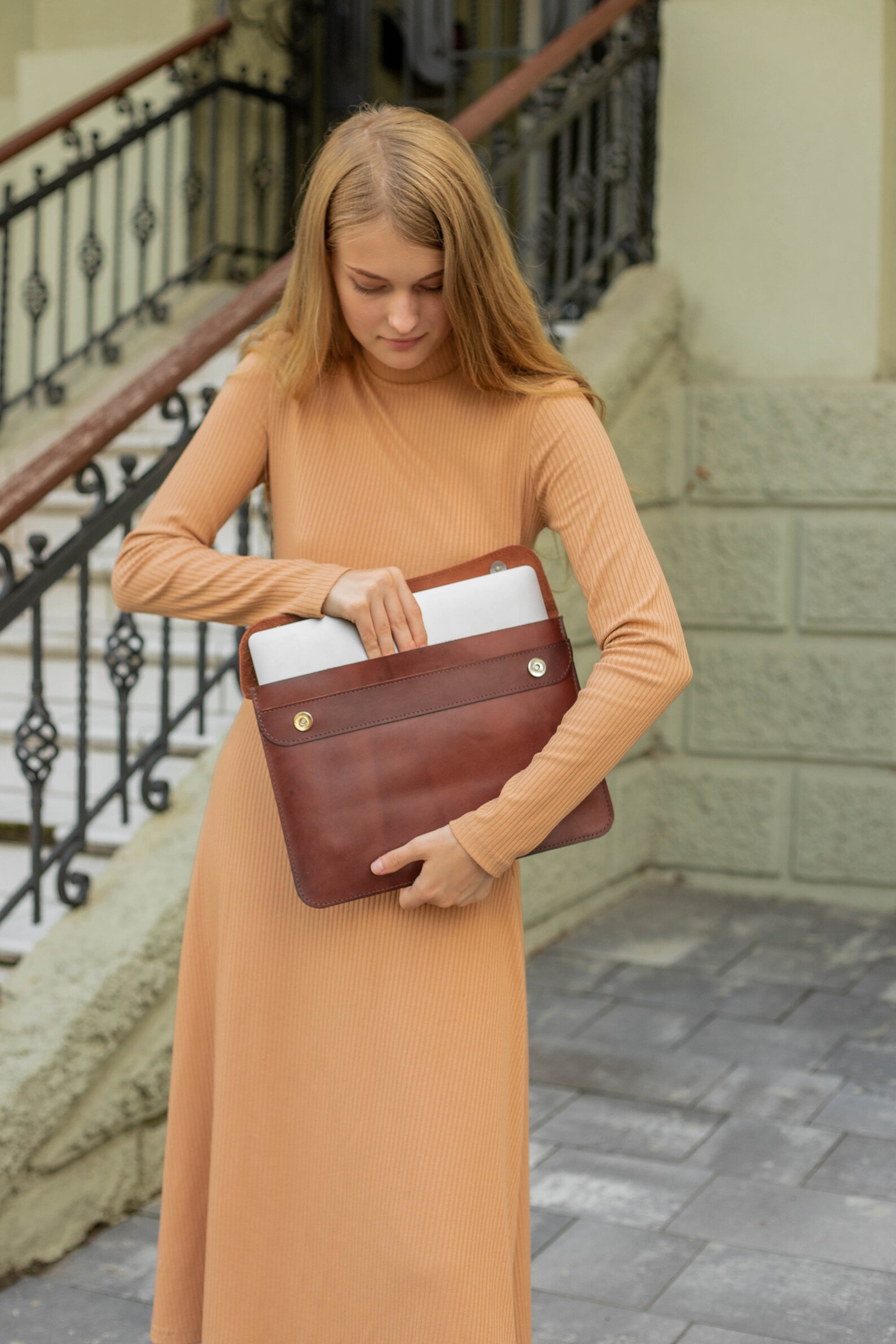 Leather Laptop Case With Snap Buttons Laptop Flap Bag - Etsy
