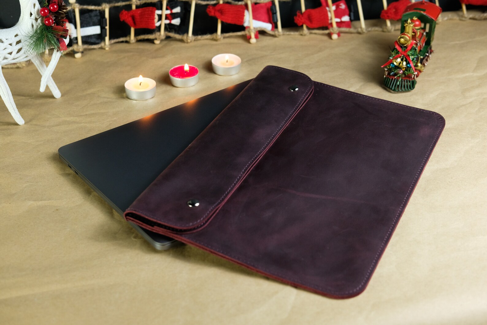 Leather Laptop Case With Snap Buttons Laptop Flap Bag - Etsy