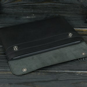 Leather Laptop Case With Snap Buttons, Laptop Flap Bag , Leather Sleeve ...