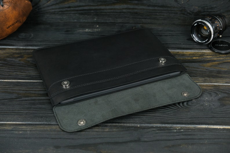 Leather Laptop Case With Snap Buttons Laptop Flap Bag - Etsy